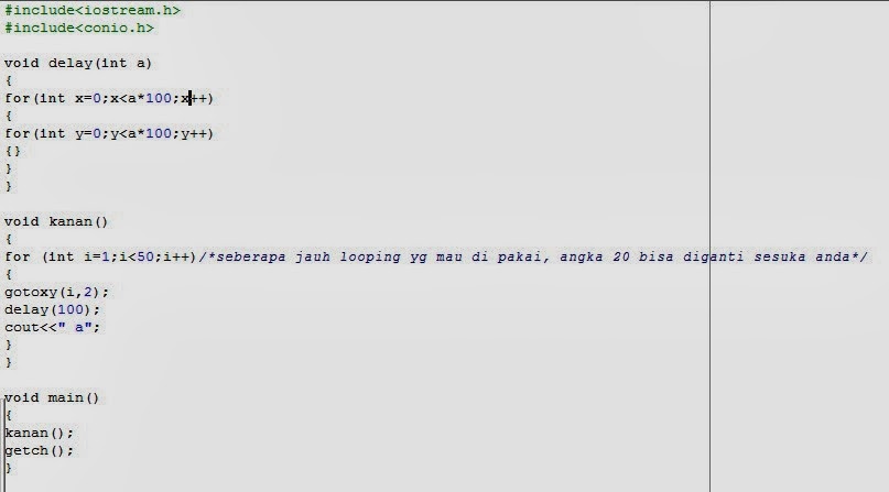 Boyzeru: Membuat Animasi Huruf Berjalan Turbo C++
