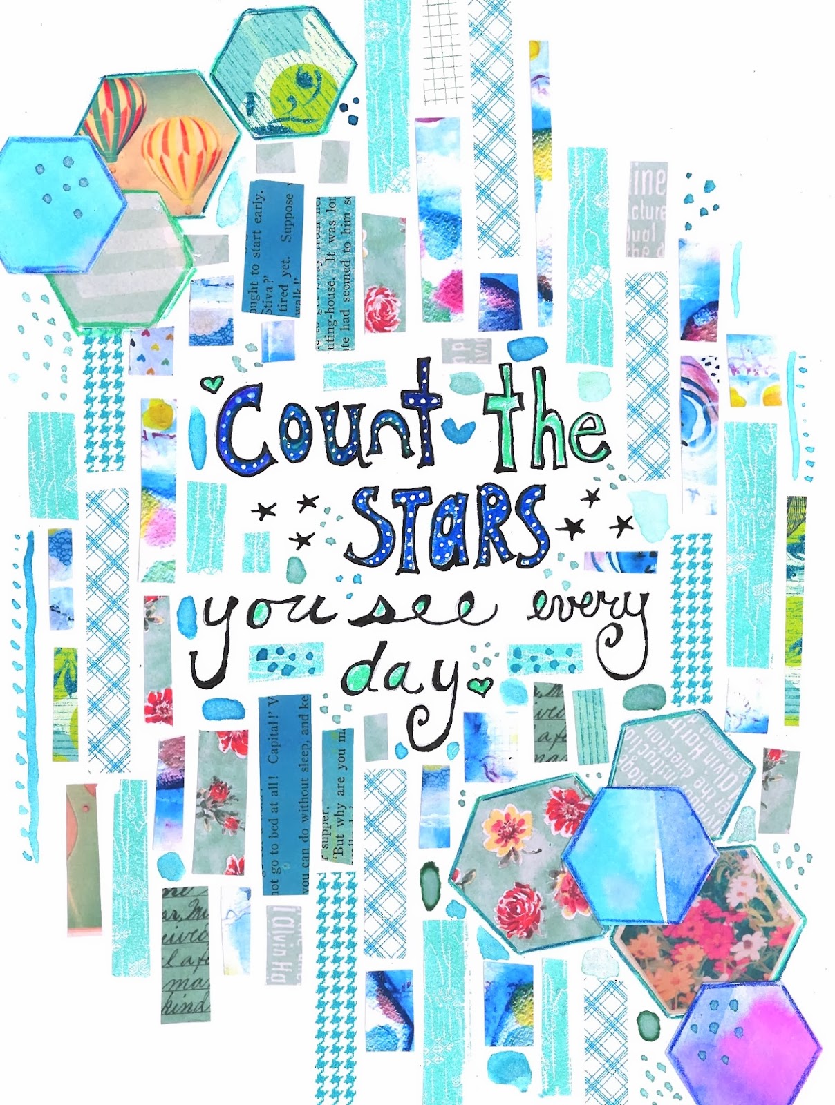 "Count the Stars" Lettering with Paper Scrap Background - Marcia Beckett