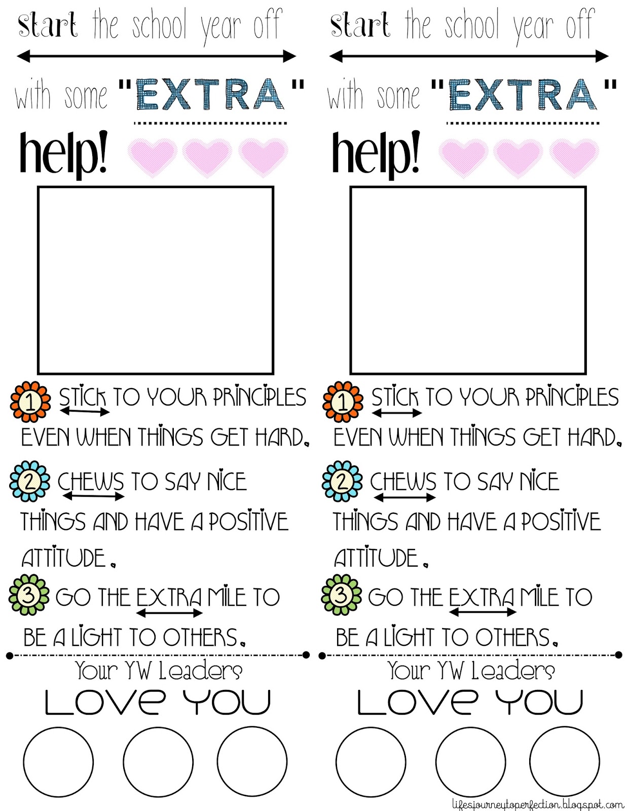 Life's Journey To Perfection: Back to School Young Women Handout