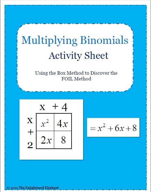 Classroom Freebies Too: Multiply Binomials Activity Sheet Classroom Freebies Too: Multiply Binomials Activity Sheet