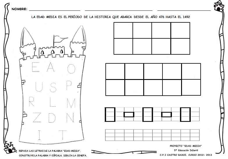 Cole de colores: FICHAS "PROYECTO EDAD MEDIA"