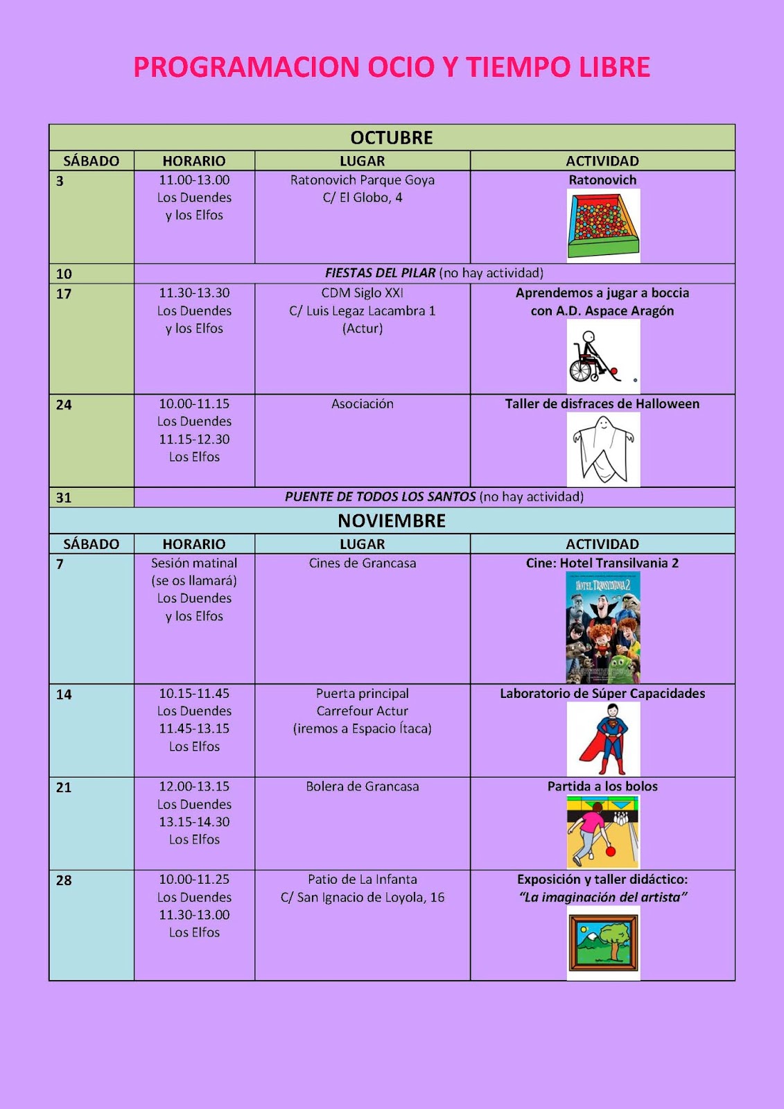 PROGRAMACIÓN OCIO Y TIEMPO LIBRE (octubre-enero) - Autismo Aragón