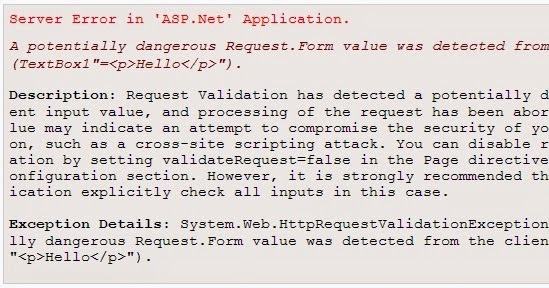 World Of Information Technology: A potentially dangerous Request.Form value was detected from ...