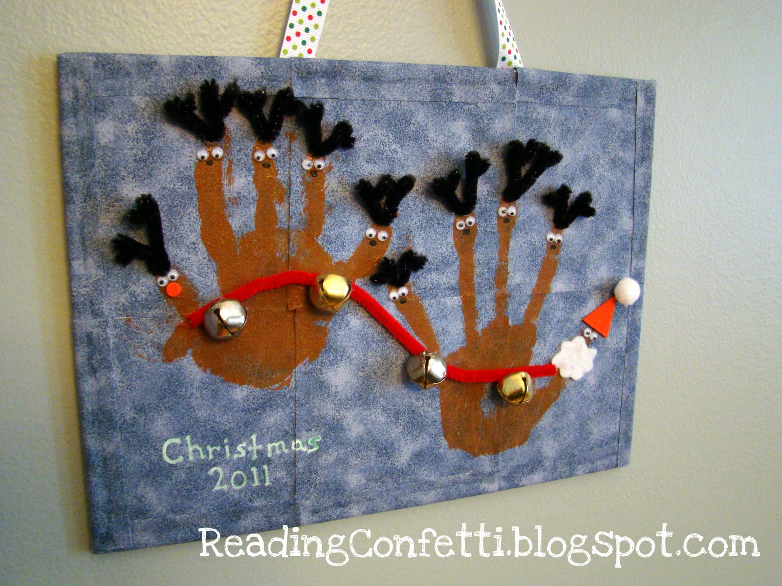 Santa and Reindeer Hand Prints ~ Reading Confetti