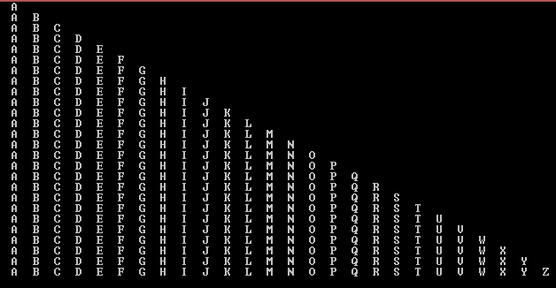 Information: C Program for Printing English Alphabets in Triangle Shape
