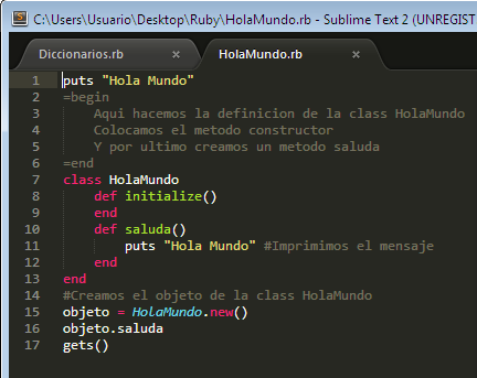 Programacion en Python/Ruby: "Hola Mundo" en Ruby