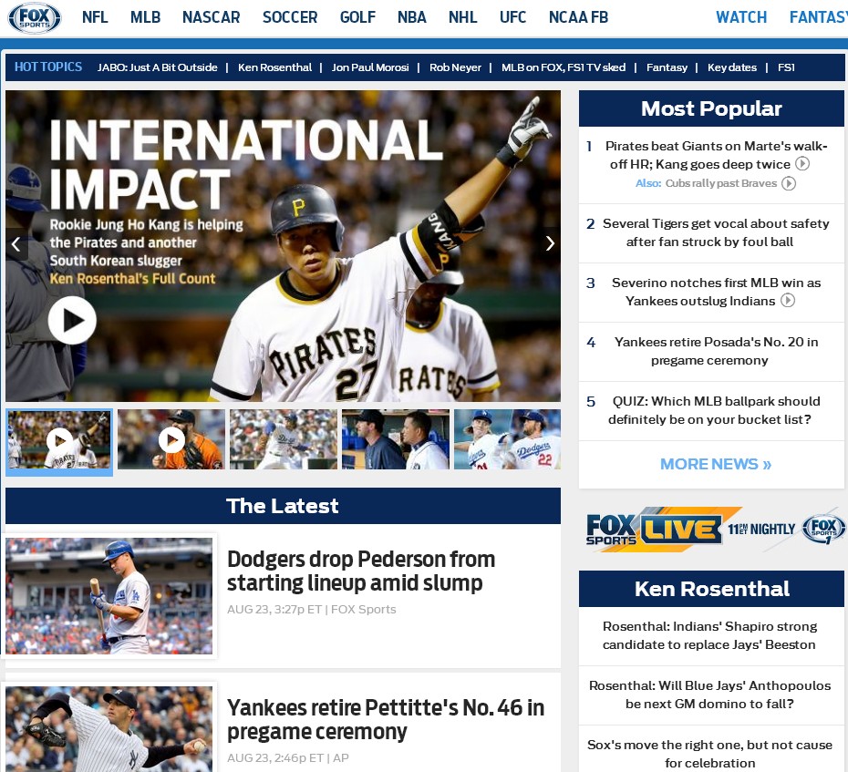 [PIT] FOX스포츠 메인화면.jpg : MLBPARK
