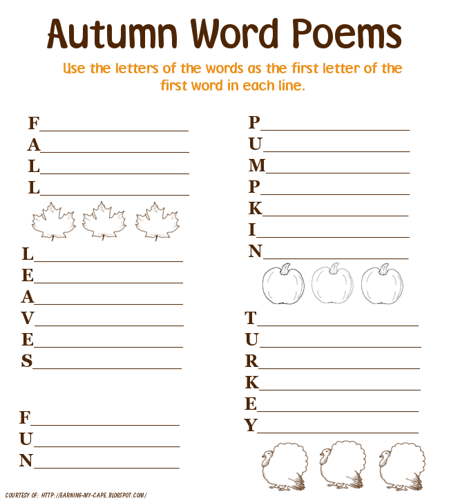 Earning-My-Cape: Autumn Poetry Printables for Kids