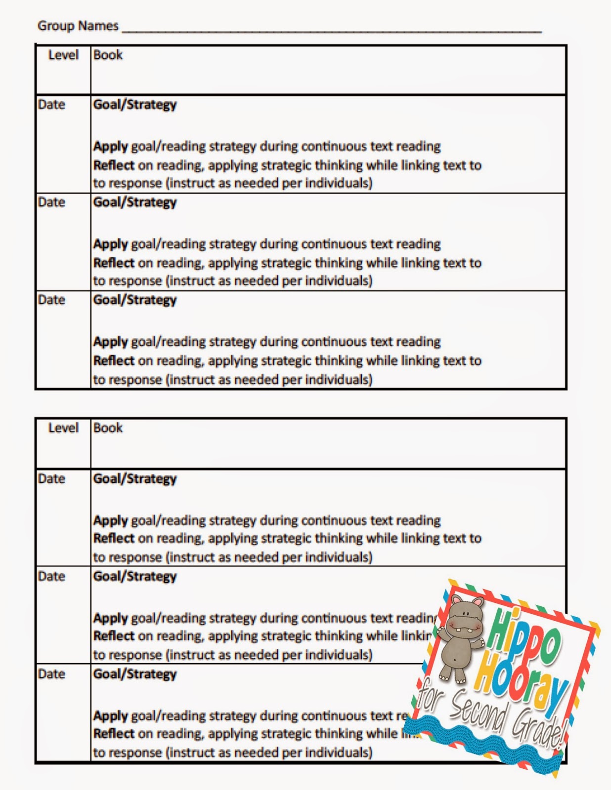 Guided Reading Lesson Planning and Note Taking - Hippo Hooray for ...