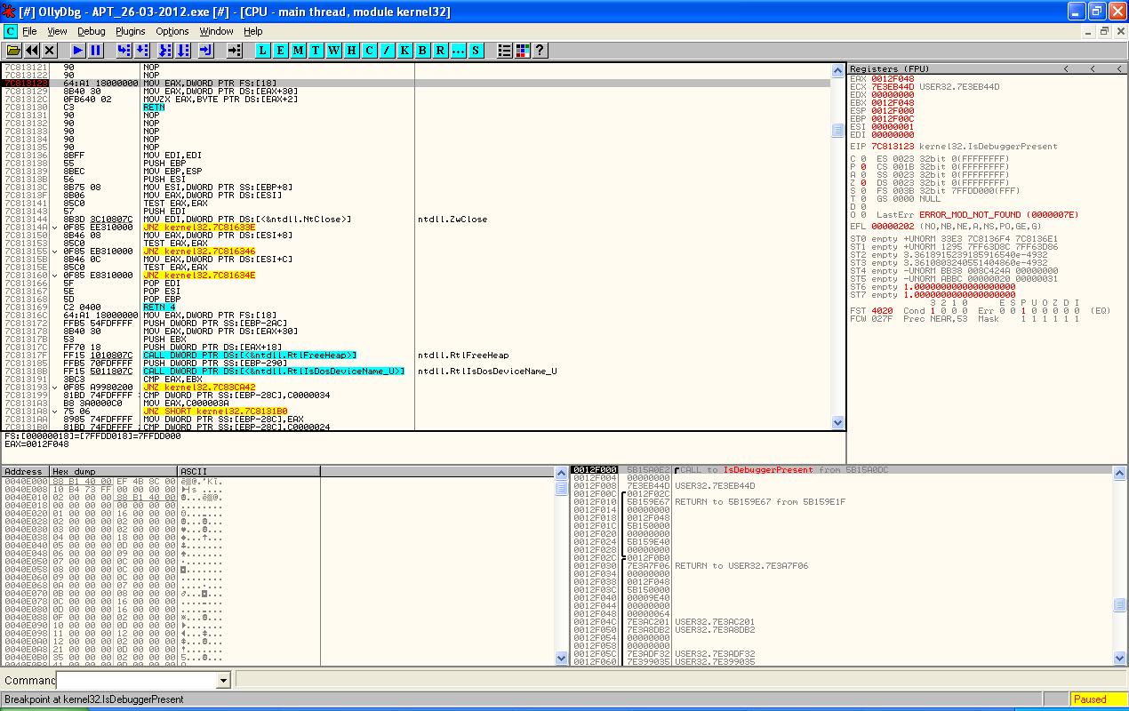 Reversing malware tales: IsDebuggerPresent ? ~ Security By Default