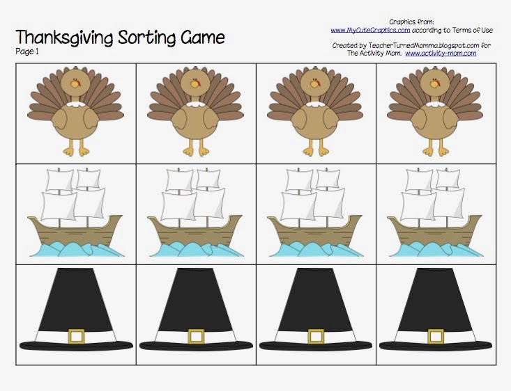 Thanksgiving Sorting (printable) - The Activity Mom