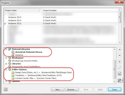 In order to accommodate this, I need to use a project file for each version of Inventor I run ...