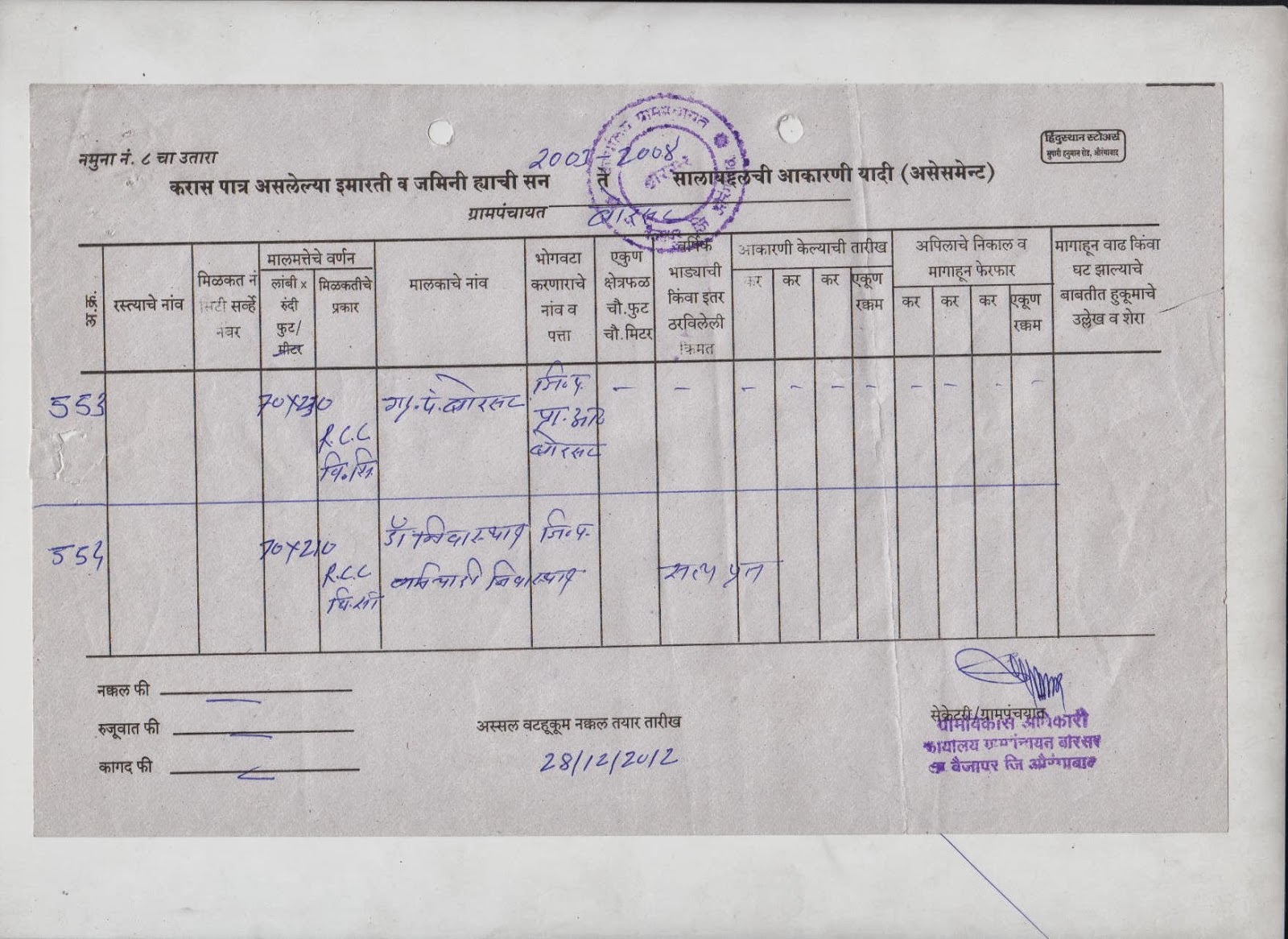 7/12 and Gao Namuna 8 Extract Information of PHC and Sub Center Aurangabad Division: ०२७- तालुका ...