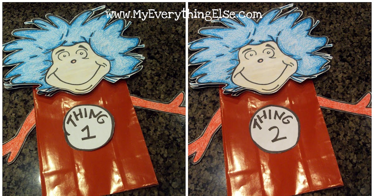 obSEUSSed: Dr. Seuss Thing 1 Thing 2 Paper Bag Puppet Printable