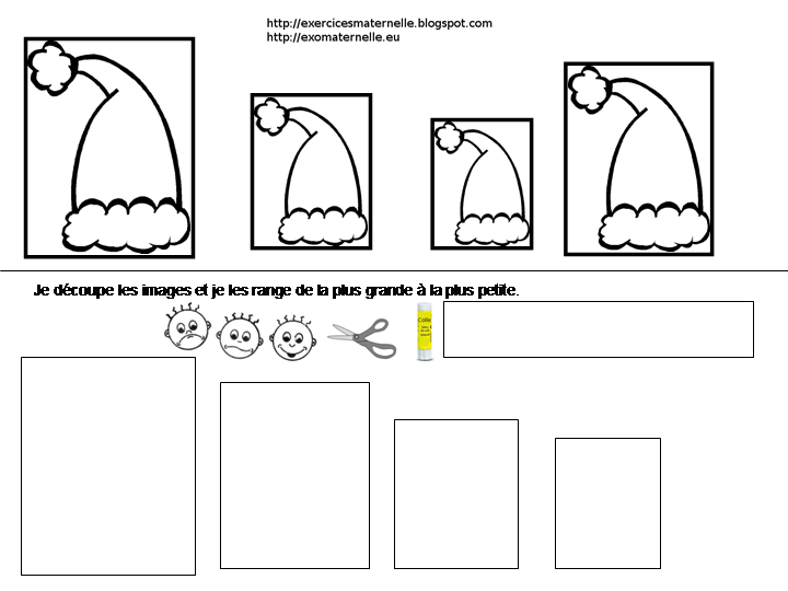 Maternelle: Du plus grand au plus petit avec le bonnet du Père Noël