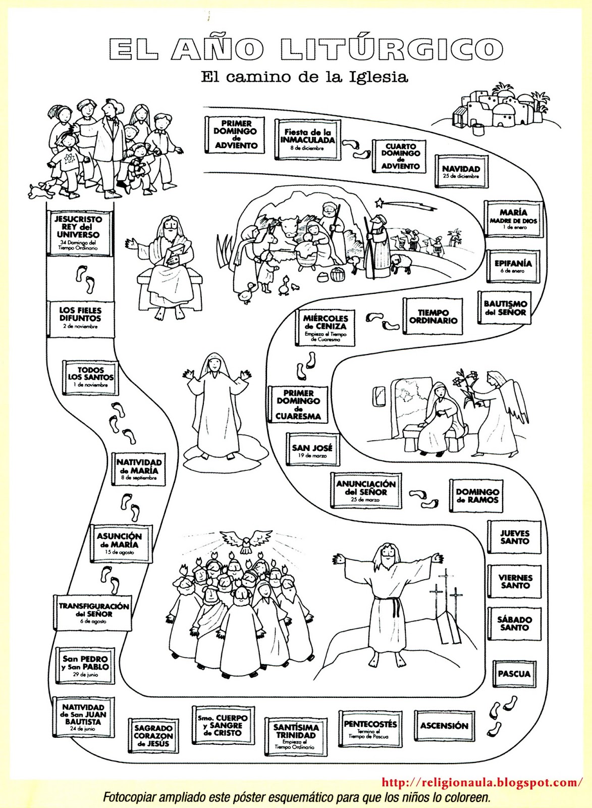 Clases de Religión Católica Chile: El año litúrgico imagen para pintar