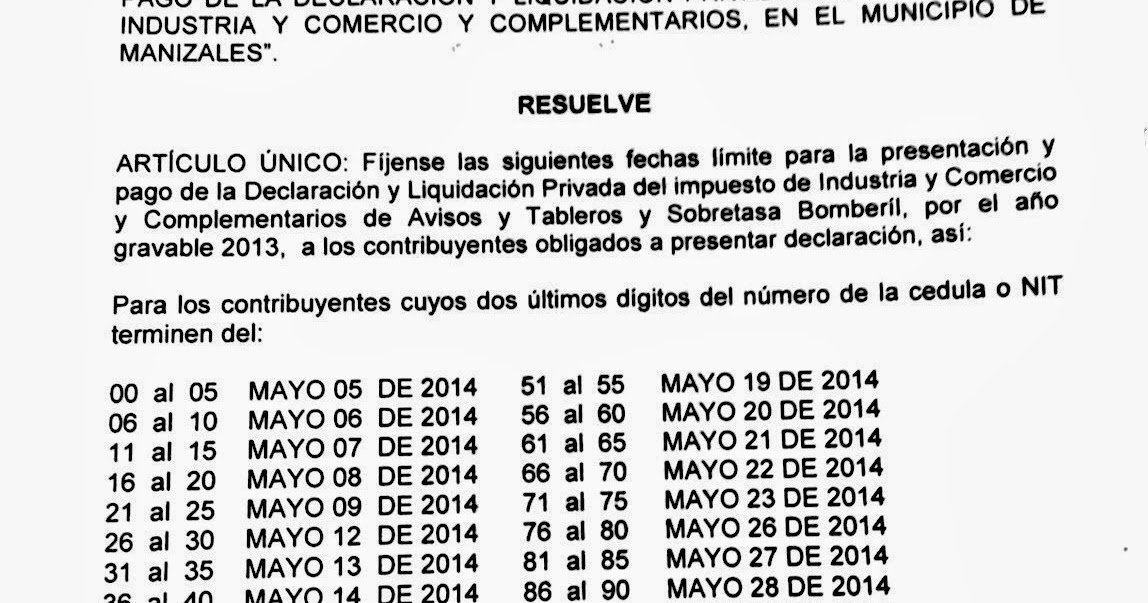Tributos Manizales: FECHAS PARA DECLARAR EL IMPUESTO DE INDUSTRIA Y ... Tributos Manizales: FECHAS PARA DECLARAR EL IMPUESTO DE INDUSTRIA Y ...