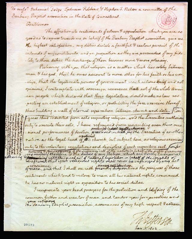 Faith & Freedom Library: Thomas Jefferson Letter to the Danbury Baptists