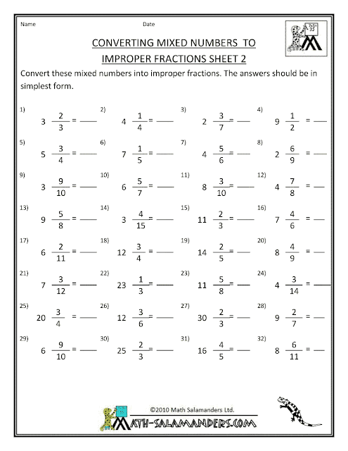 converting improper fractions to mixed numbers worksheets ~ Dimalol