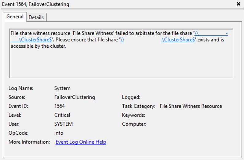 WSFC - Event ID 1135/1177/1564 FailoverClustering
