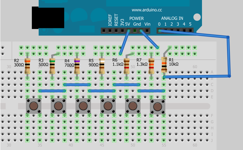 Digitalduino: R2R Button Resistor Ladder