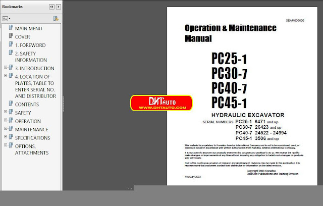 Komatsu Parts Manual: Komatsu PC25-1, PC30-7, PC40-7, PC45-1 Operation & Maintenance Manual