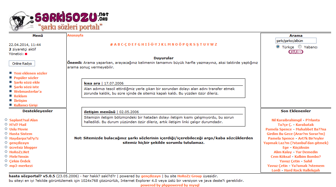 PHP Şarkı Sözleri Scripti - Script Hocasi