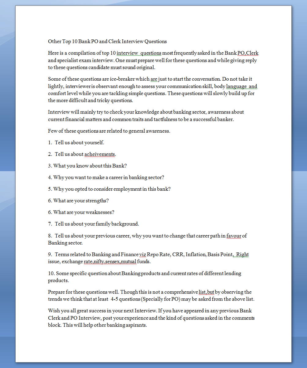 see once: Top 10 Interview Questions see once: Top 10 Interview Questions
