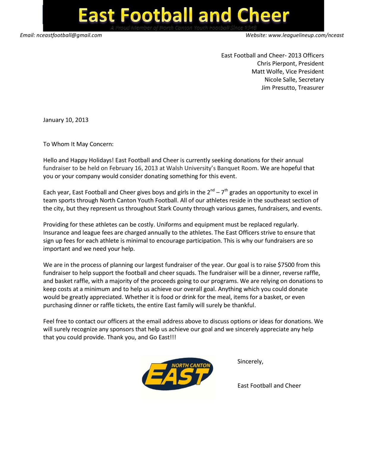 East Cheerleading: Donation Letter East Cheerleading: Donation Letter