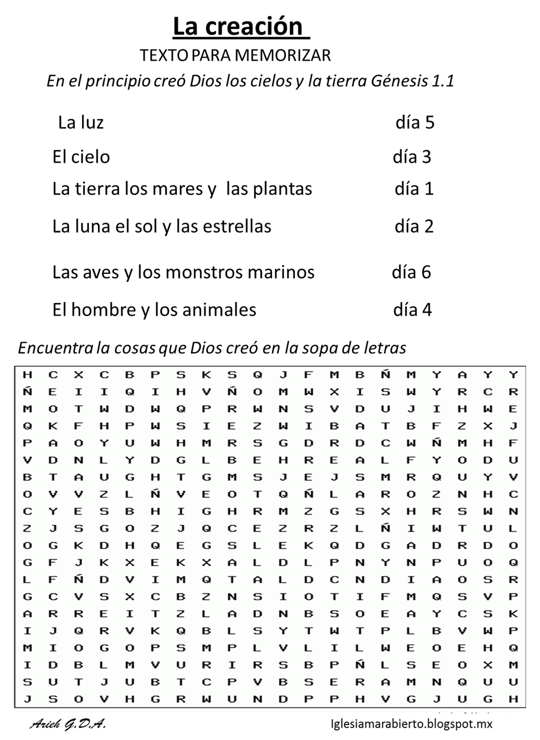 IGLESIA MAR ABIERTO: Estudio bíblico para niños "La Creación"