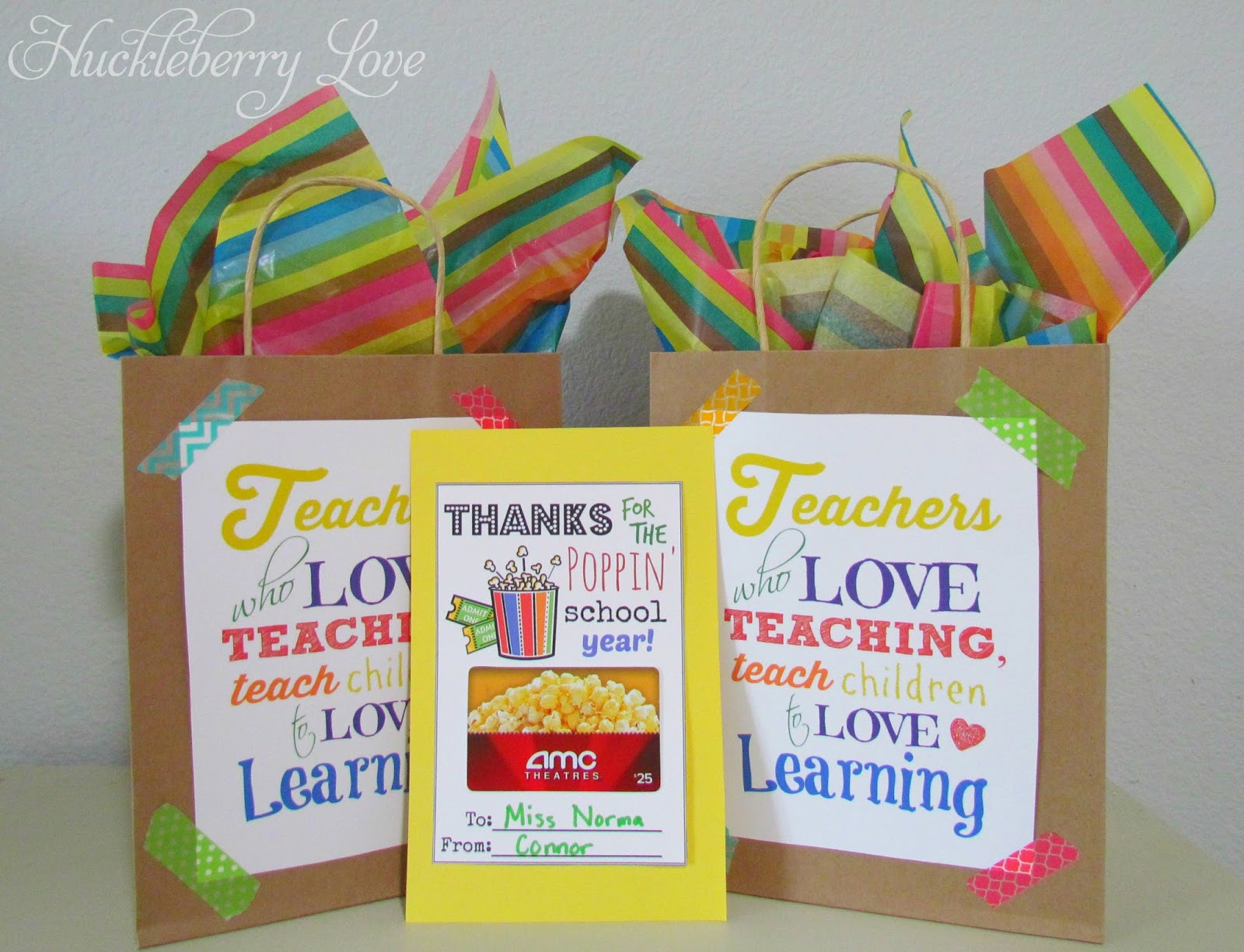 Huckleberry Love: Simple Teacher Gift Bags {and a Free Printable}