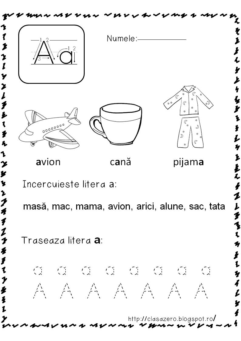 Clasa pregatitoare: Fise de lucru sunetul si litera A