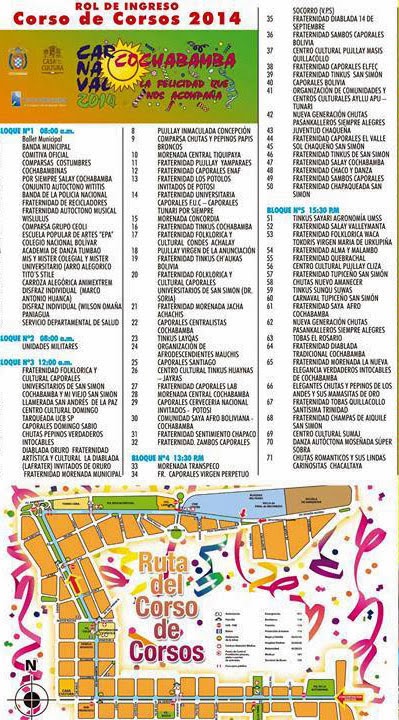 Rol de ingreso Entrada Corso de Corsos Cochabamba 2014 - Bolivia Popular