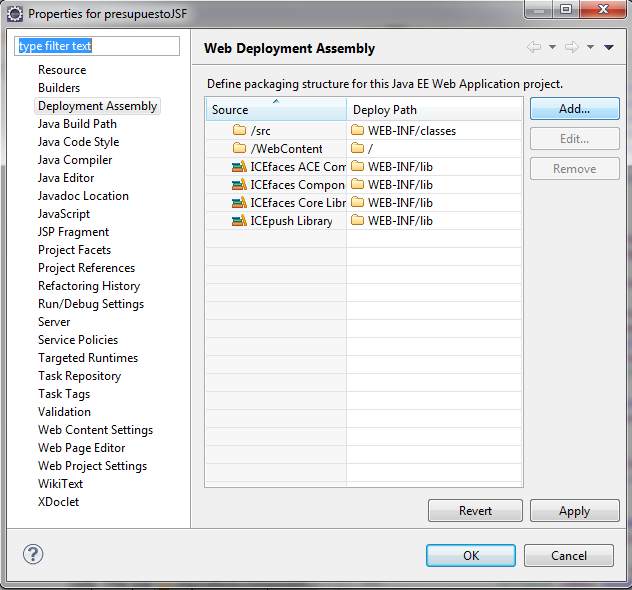 Desplegar proyectos JSF y JPA automáticamente desde eclipse