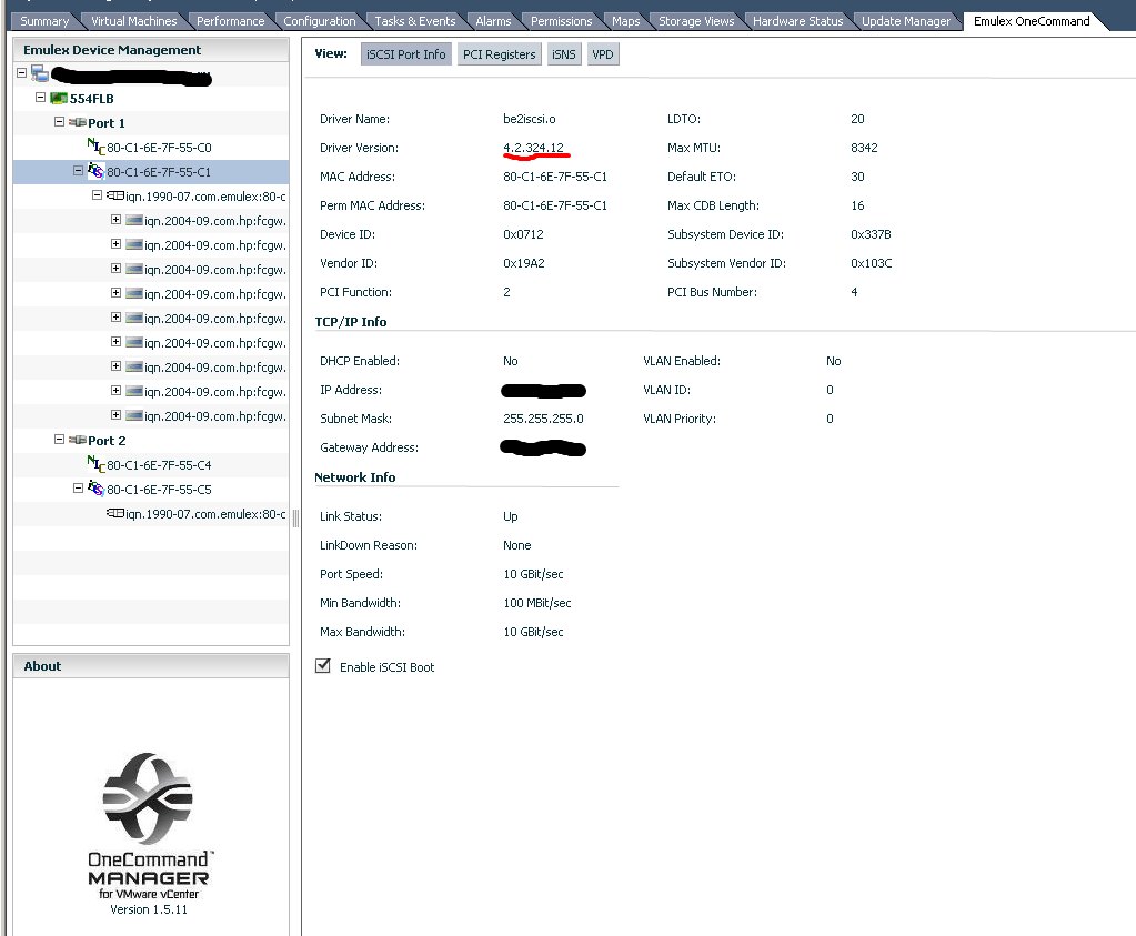 Обновление драйвера Emulex на VMware ESXi 5.1. OneCommand Manager. | IT-пилот