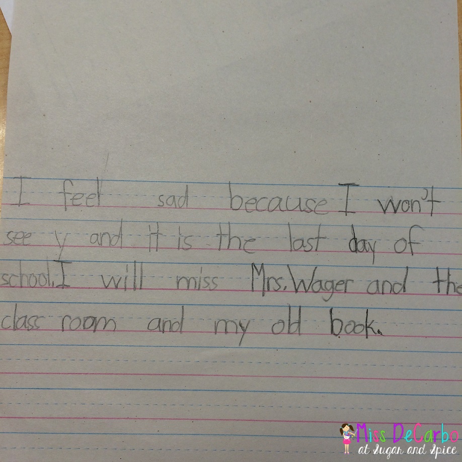 I Feel...Writing Assessment - First and Last Day! - Miss DeCarbo