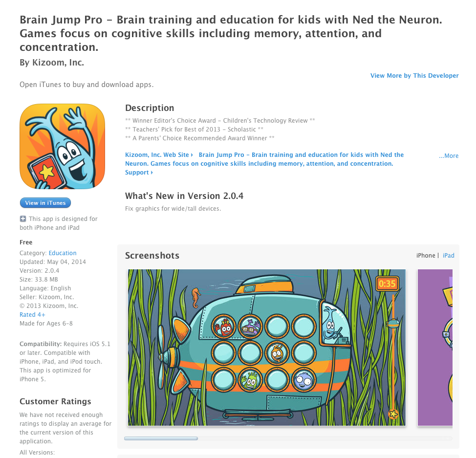 Free iOS App Today: Brain Jump Pro - Brain training and education for kids with Ned the Neuron. Games focus on cognitive skills including memory, attention, and concentration. - UCET free-ios-app-today-brain-jump-pro-brain-training-and-education-for-kids-with-ned-the-neuron-games-focus-on-cognitive-skills-including-memory-attention-and-concentration-ucet