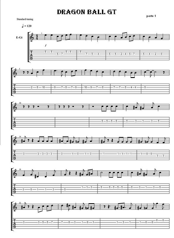 Star Nathy: Partitura e Tablatura Dragon Ball - GT | Tablatura, Partituras, Dragon ball gt
