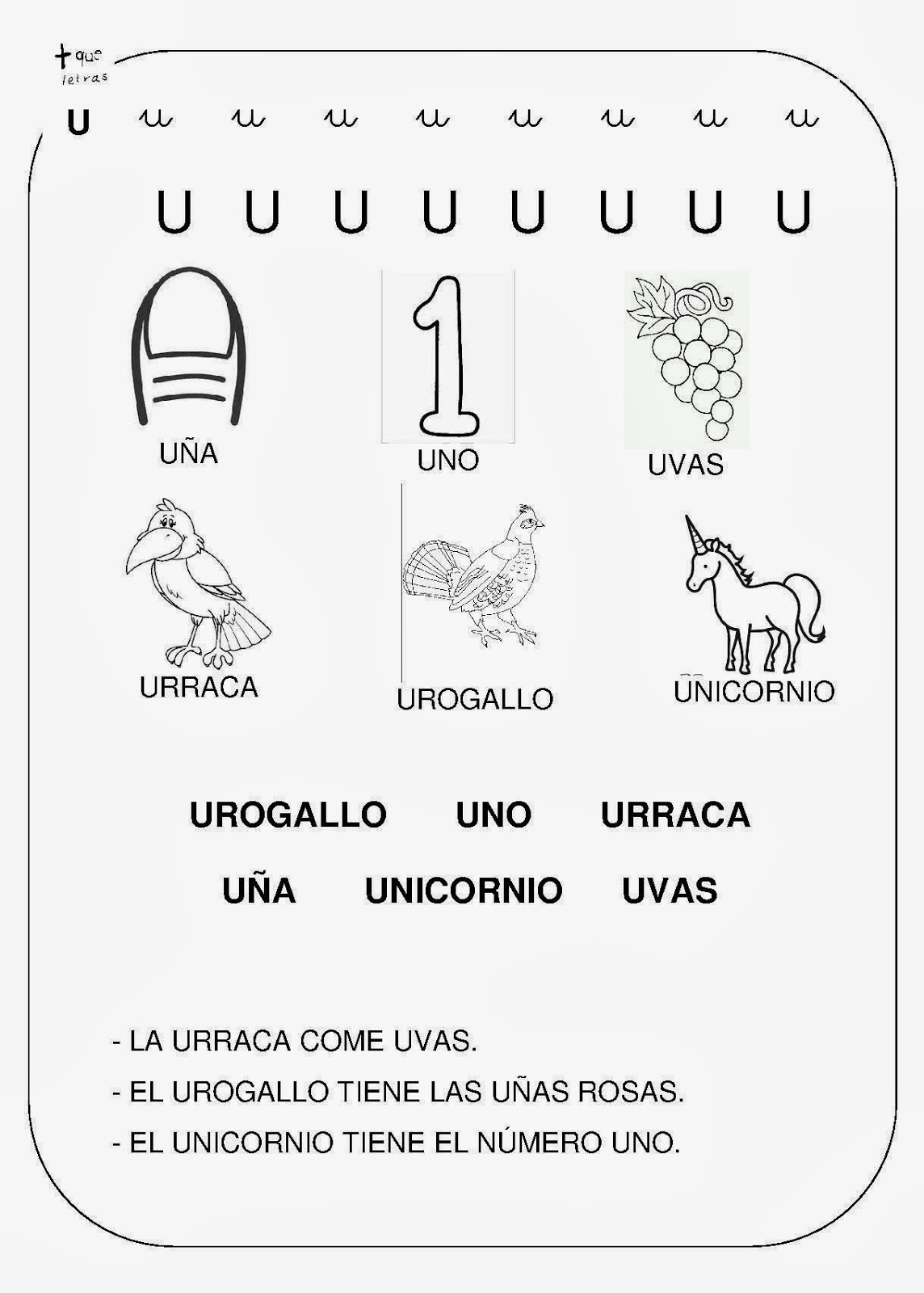 Palabras con la letra u | Material para maestros, Planeaciones ...