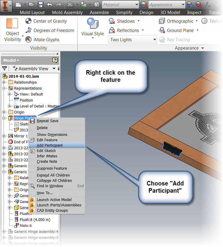 Participants can also be added to an assembly level feature