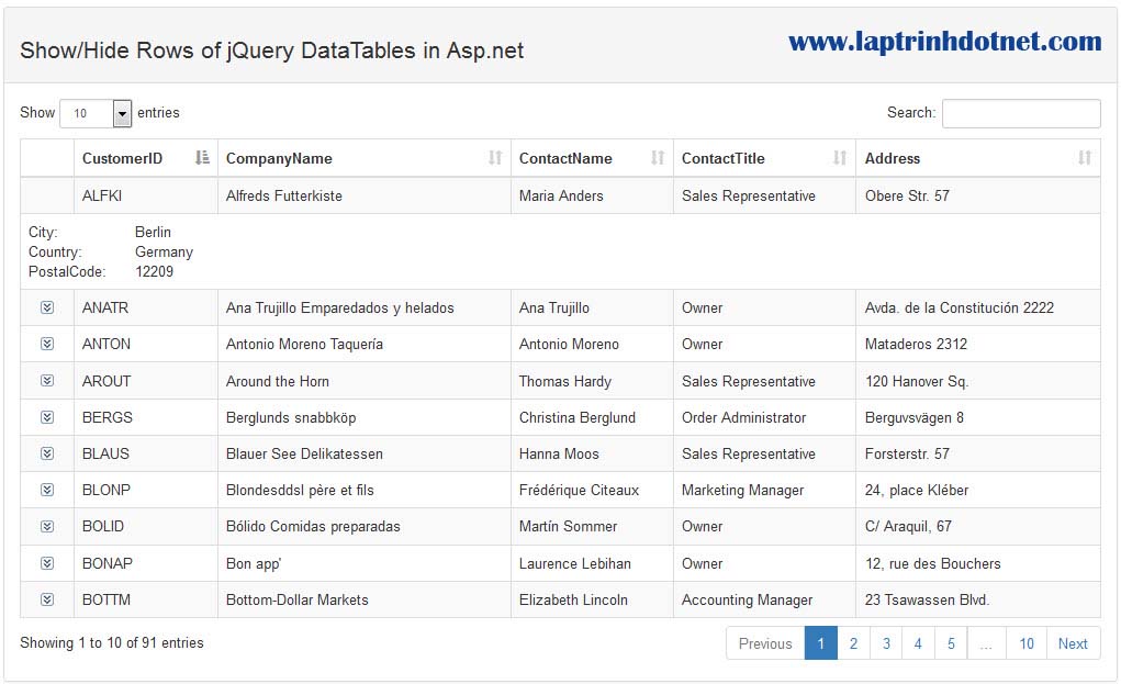 Show Hide Rows of jQuery DataTables in Asp.net - lập trình đốt nét Show Hide Rows of jQuery DataTables in Asp.net - lập trình đốt nét