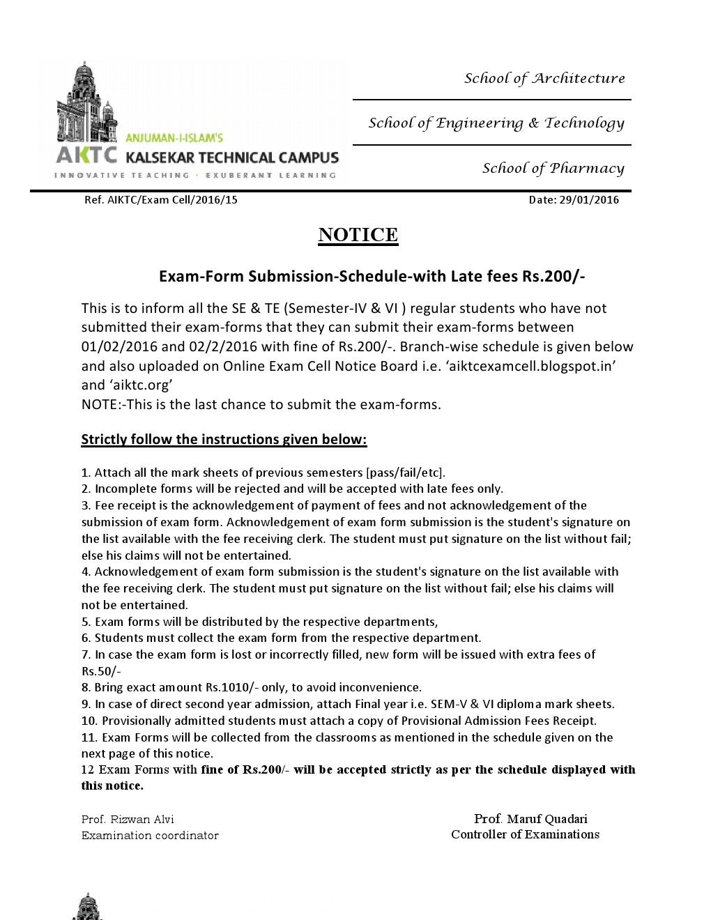EXAM-CELL NOTICE BOARD: Exam-Form Submission Schedule- With Late Fee EXAM-CELL NOTICE BOARD: Exam-Form Submission Schedule- With Late Fee
