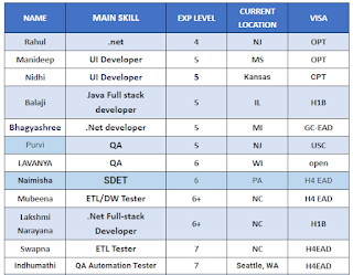 us bench sales hotlist for C2C requirements