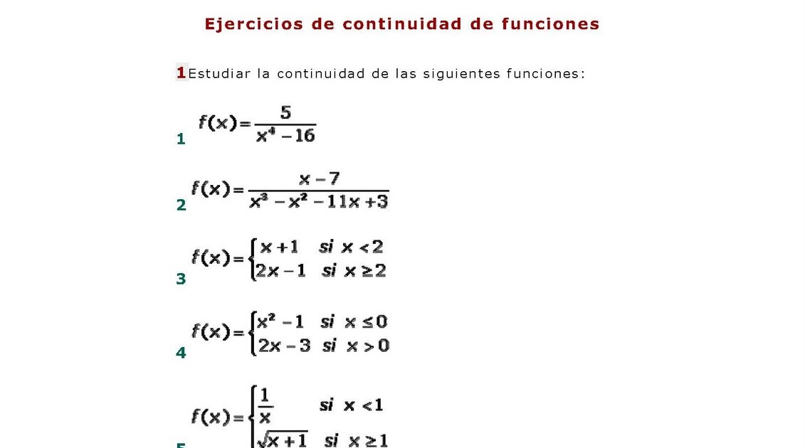LAS MATEMÁTICAS DE CARINA: Ejercicios sobre continuidad de funciones