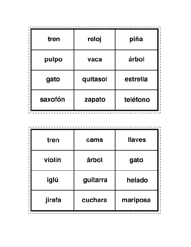 Loteria de palabras para imprimir - Imagui