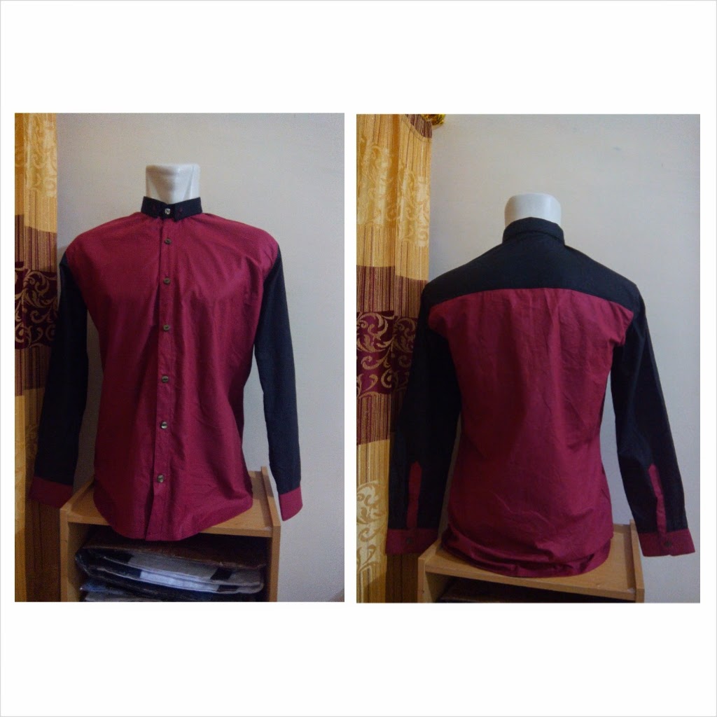 Jual Kemeja Pria Lengan Panjang Slimfit | Kemeja Maron kombi hitam ... Jual Kemeja Pria Lengan Panjang Slimfit | Kemeja Maron kombi hitam ...