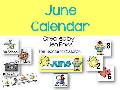 June Calendar Cards - Teacher by the Beach