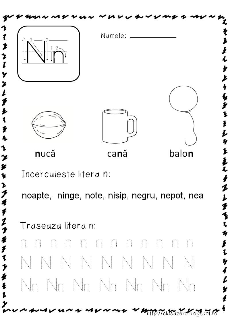 Clasa pregatitoare: Fisa de lucru pentru sunetul si litera N