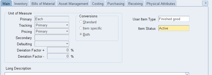 Learn Oracle: Oracle Inventory: Defining Item (Item Master)