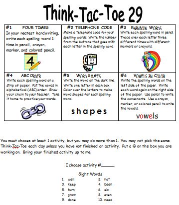 Mrs. Whitley's Kindergarten: Think-Tac-Toe